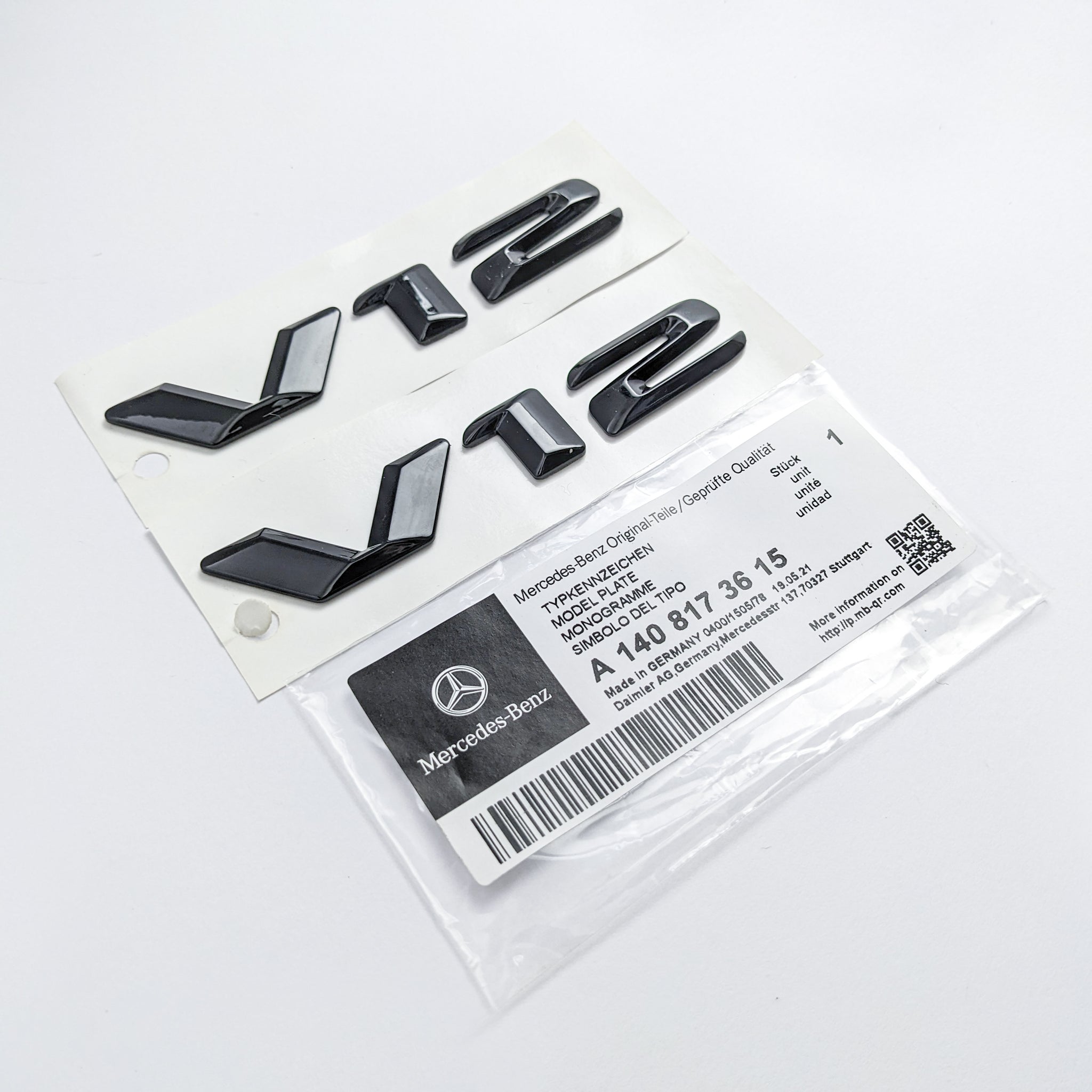 Mercedes Benz V12 AMG Emblem Fender Side Badge Gloss Black Nameplate A