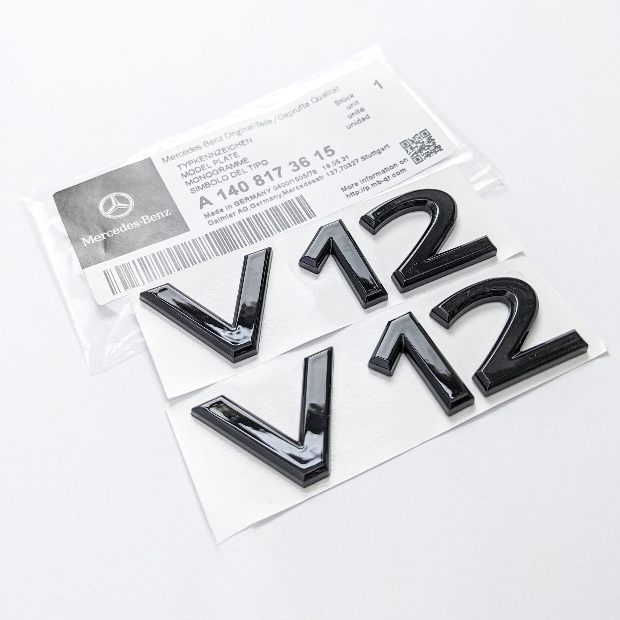 Mercedes Benz V12 AMG Emblem Fender Side Badge Gloss Black Nameplate N