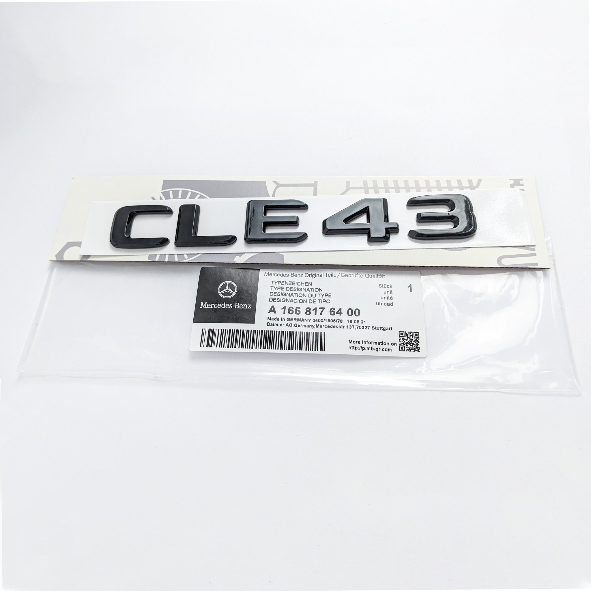 Mercedes-Benz Gloss Black "CLE43" Logo Trunk Emblem Badge A1668176400